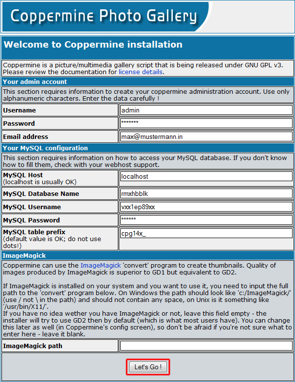 Coppermine Gallery - Manuelle Installation - Echter Service - checkdomain